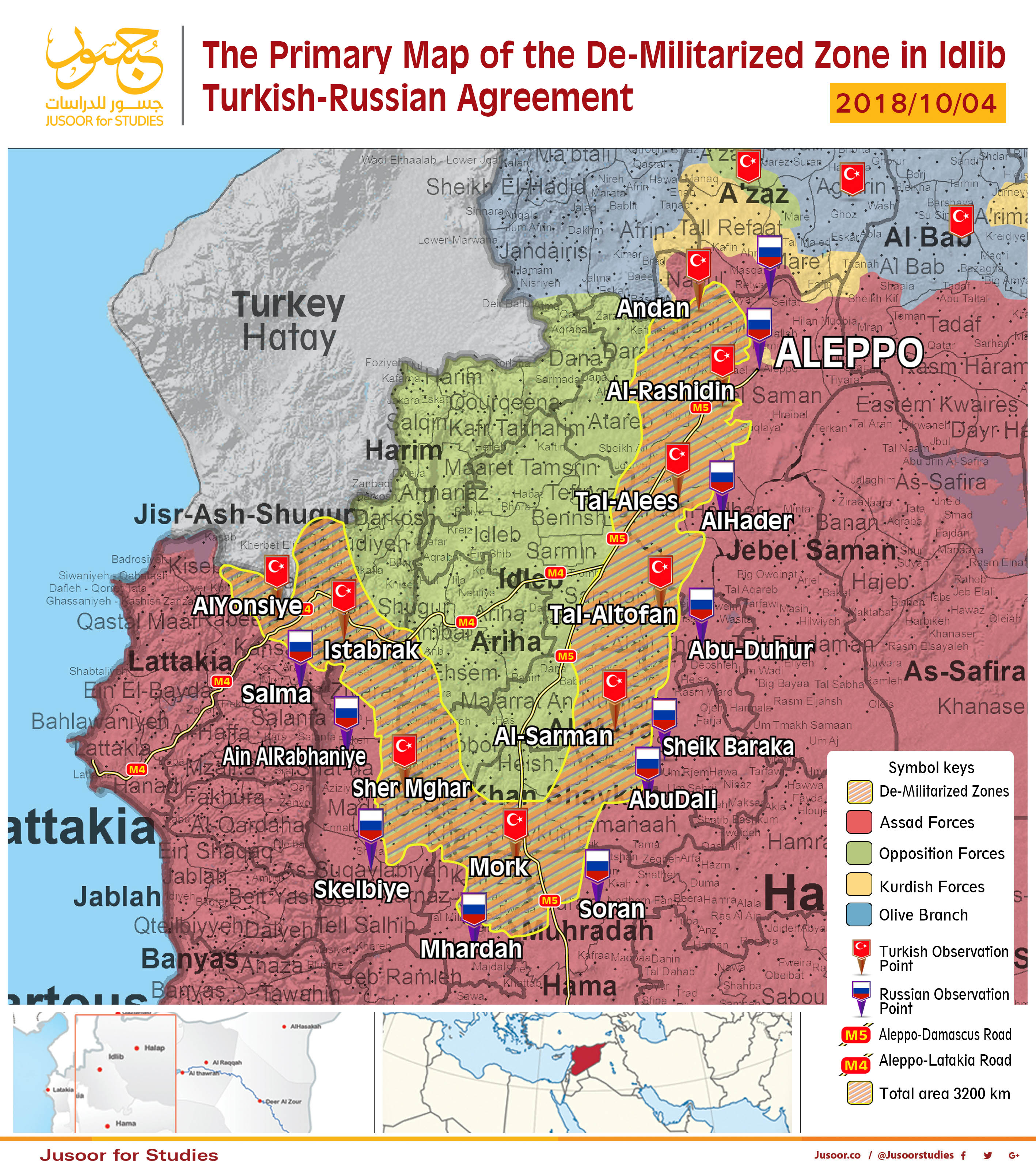 The Primary Map of the De-Militarized Zone in Idlib turkish - russian ...